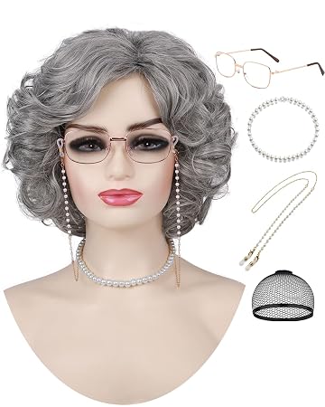 Amazon.com: Wallden Hair Old Lady Gray Wig Costume Set for Women Grey ...