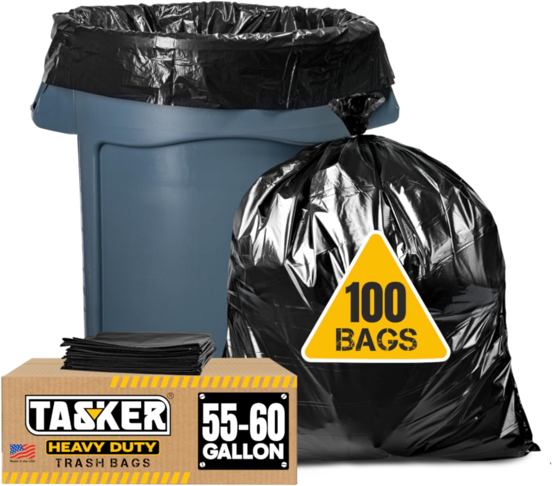 Amazon.com: Tasker 55-60 Gallon Trash Bags Heavy Duty, (Value Pack 100 ...