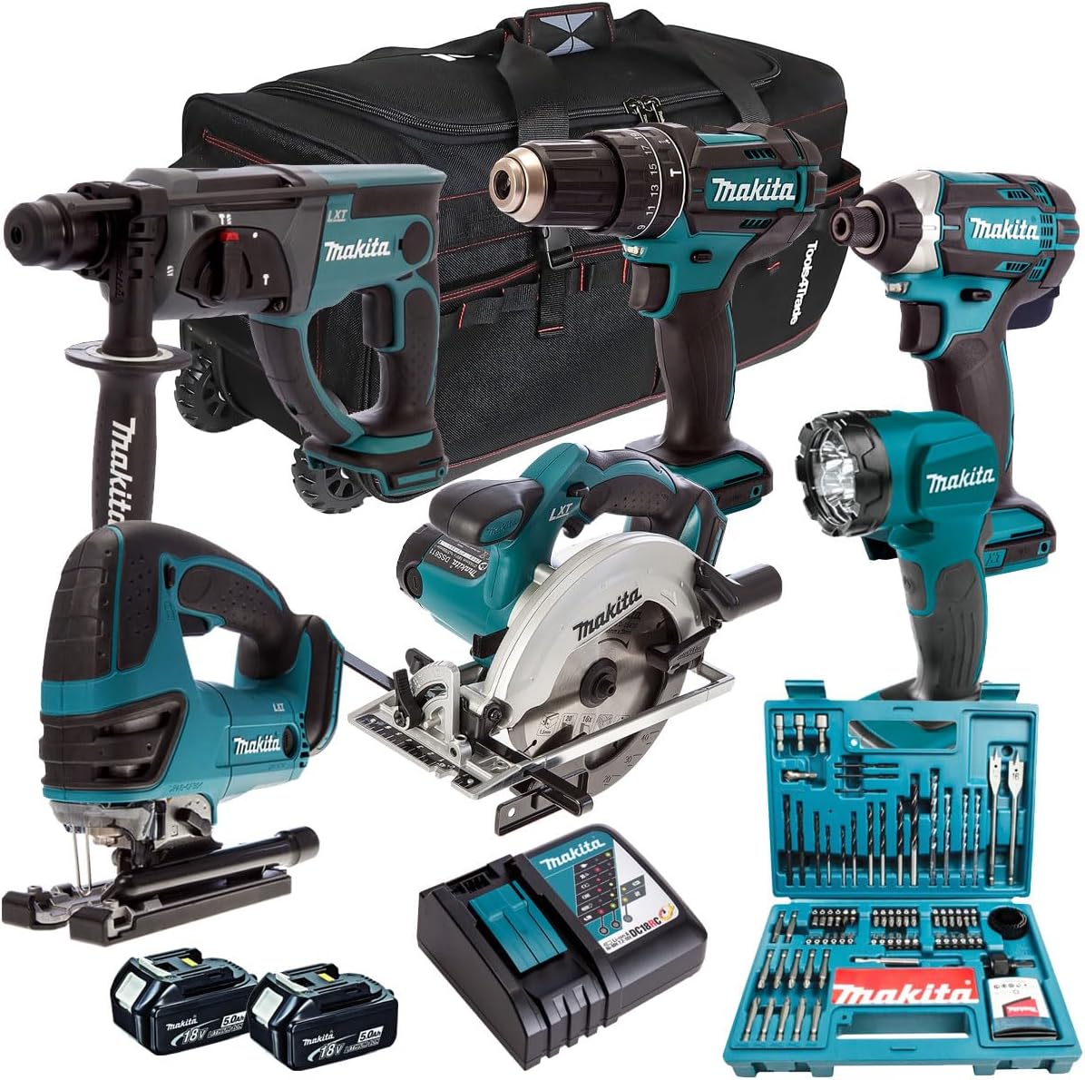 Makita 18V Li-ion 7 Piece Cordless Power Tool Kit with 3 x 5.0Ah ...