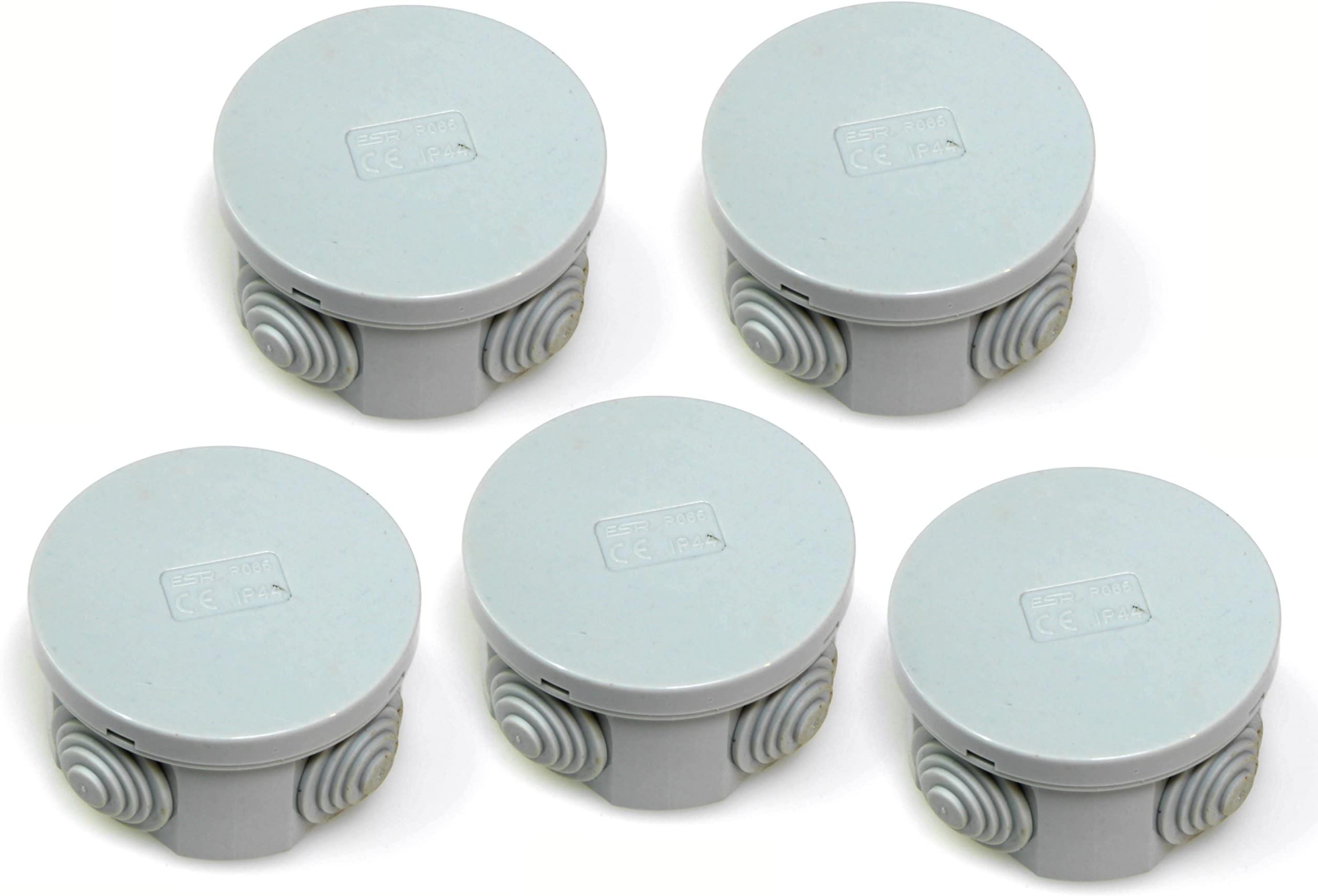 5x IP44 junction box with rubber grommets and snap on lid 65 x 35mm ...