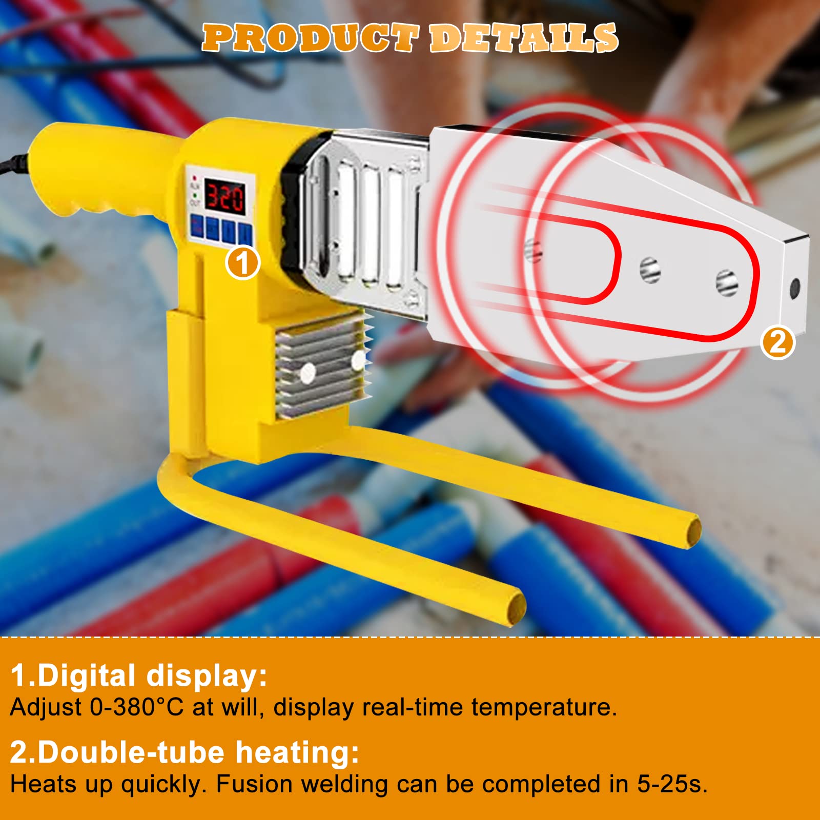 JIAWANSHUN 220V Digital Socket Fusion Welder Socket Fusion Tool Kit ...