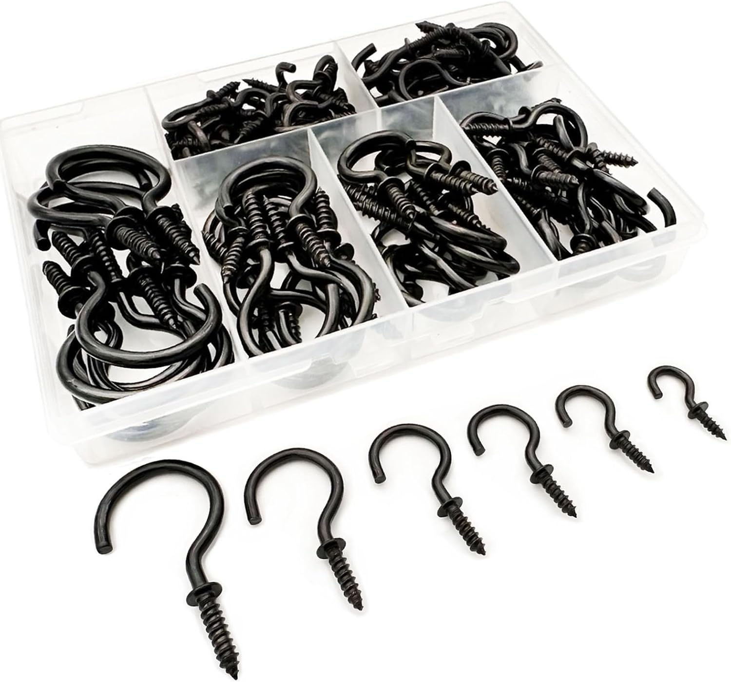 Amazon.com: ANDILIKE 125 PCS 6 Sizes Screw in Hooks,Black Screw Cup ...
