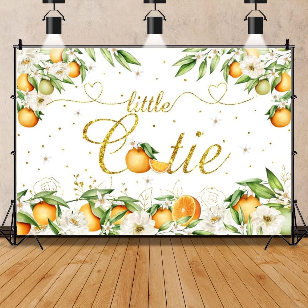 Amazon.com : Little Cutie Baby Shower Backdrop 7x5ft Fabric Orange Baby ...
