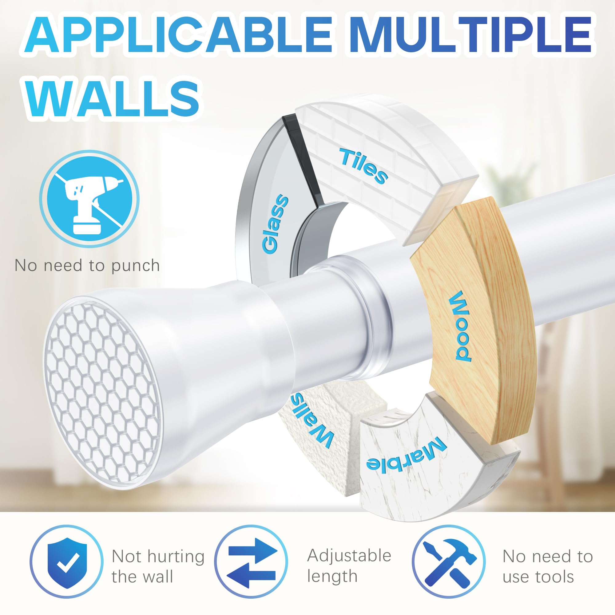 Snapklik.com : 2PCS White Tension Curtian Rod 34-59 Inch Spring Tension ...