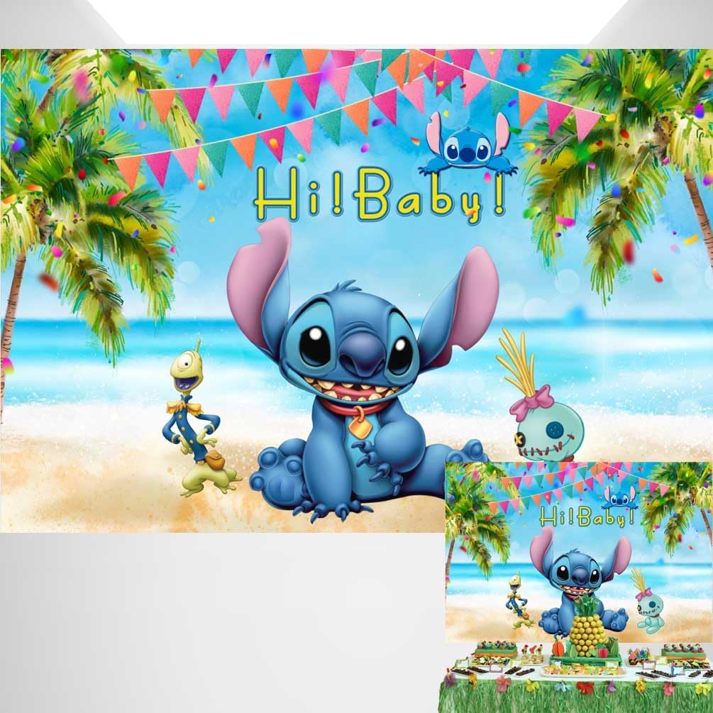 Amazon.com : Ericbackdrop Stitch Baby Shower Backdrop for Boy Shiny ...