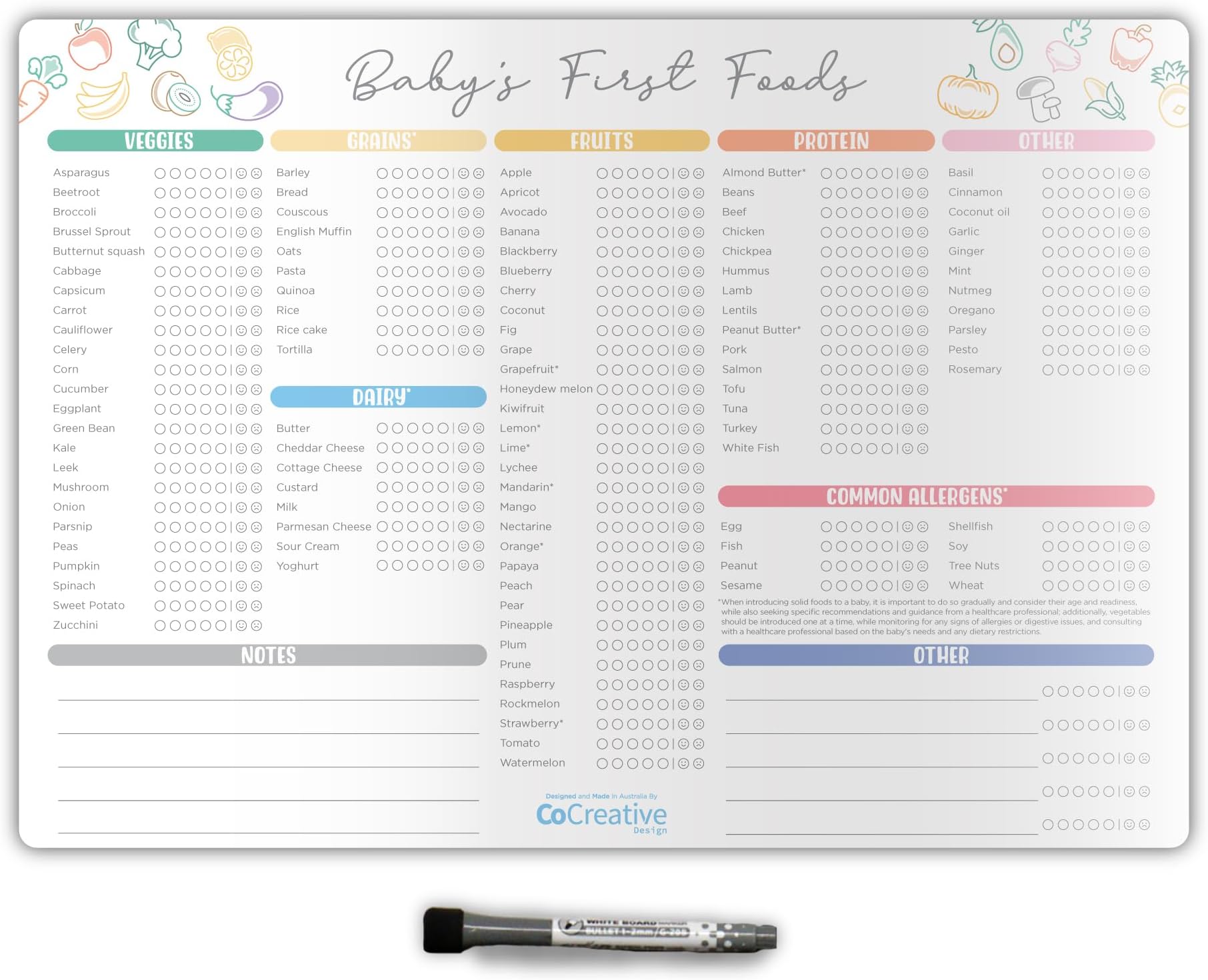 Nibble and Rest Baby's First Foods Tracker Fridge Magnet, Dry Erase ...