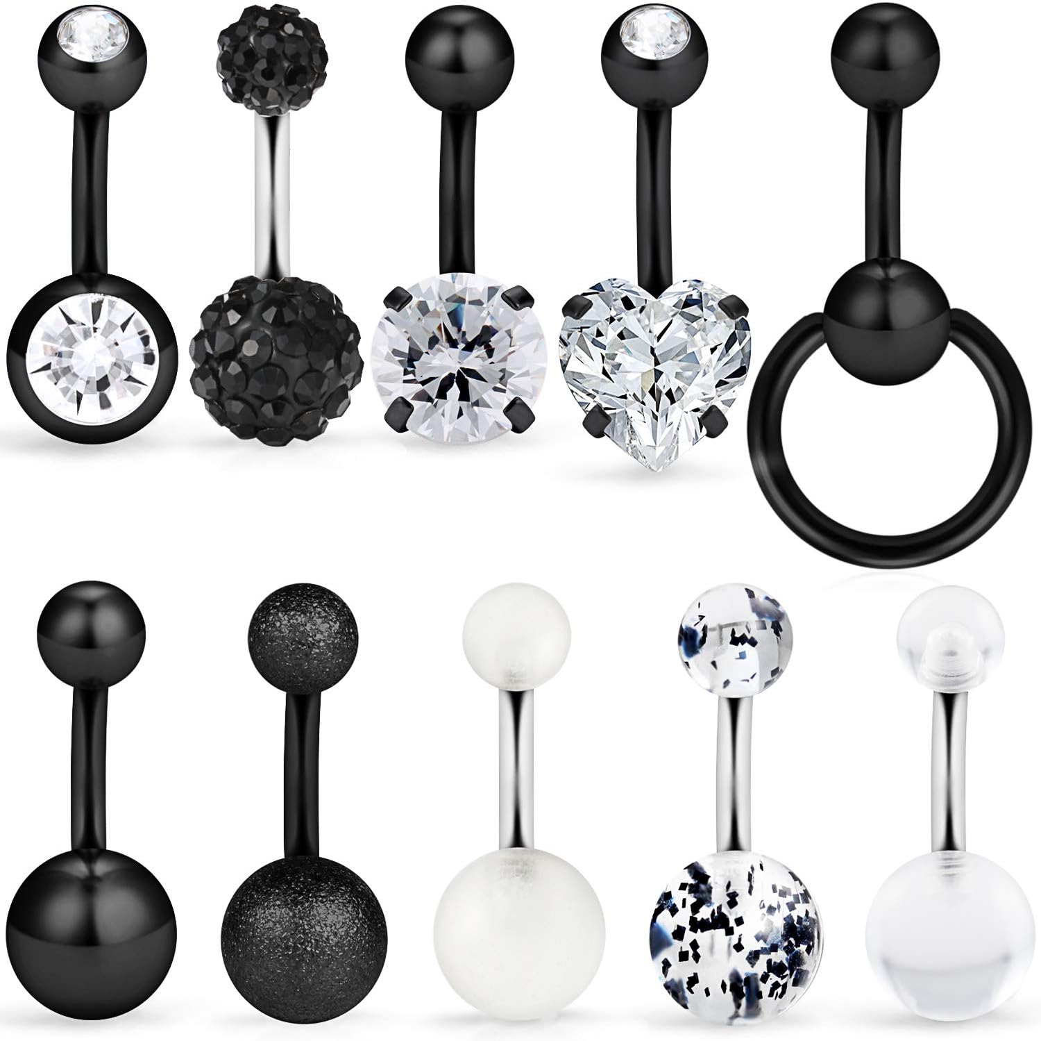 Amazon.com: Ftovosyo 10 Pcs 14G Dangle Short Belly Button Rings for ...