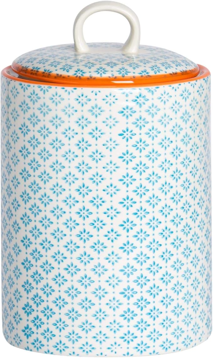 Nicola Spring Patterned Kitchen Canister - 15.5cm - Blue Porcelain Hand ...