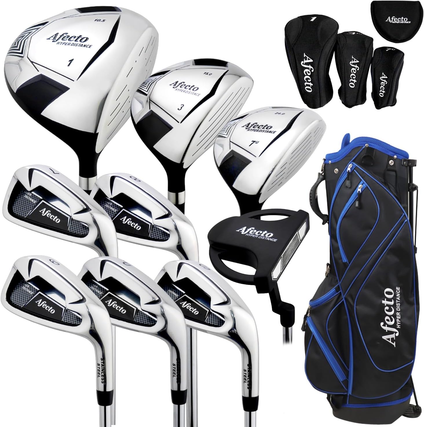 Amazon.co.jp: 右利き用 Afectoメンズゴルフクラブフルセット キャディバッグ付き 9本セット（1W/3W/7U/7I/8I/9I/PW/SW/パター） (ブルー ...
