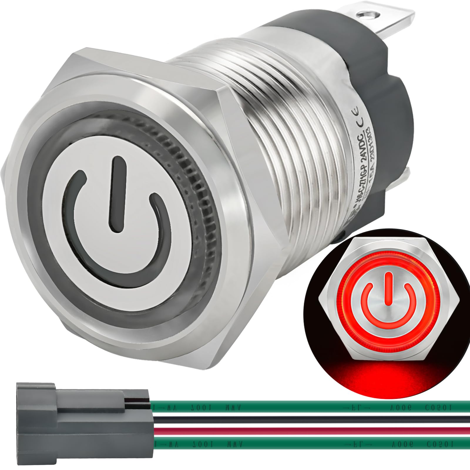 Snapklik.com : 15Amp Latching Push Button Switch 16mm 5/8" 12V 24V DC ...