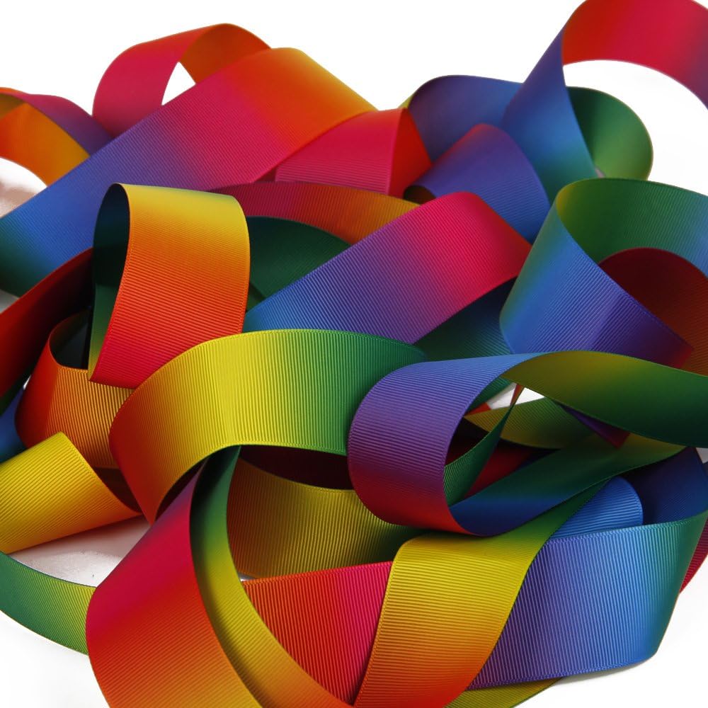 Amazon.com: Rainbow Grosgrain Ribbon Gradient Rainbow Color Double Side ...