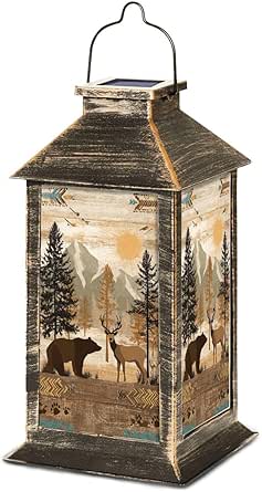 Amazon.com: Rustic Solar Lantern Bear Farmhouse Deer Golden Sun ...