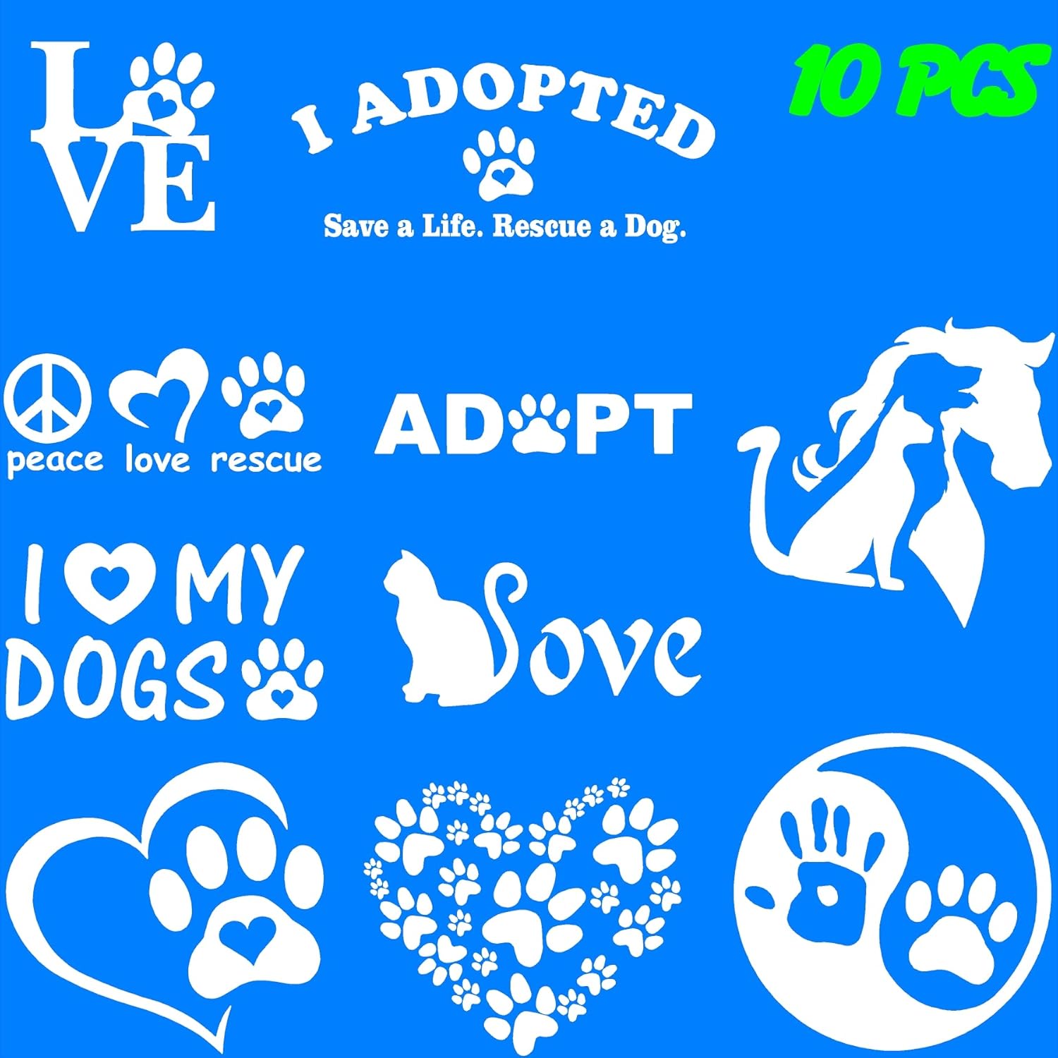 Amazon.com - 10 Pack White - Animal Lover Dog Cat Horse Vinyl Decal ...