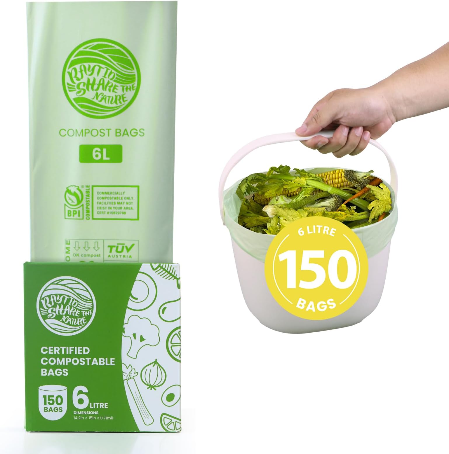 Mini 3L Compostable Caddy Bags - 150 liners - Kitchen Worktop Compost ...