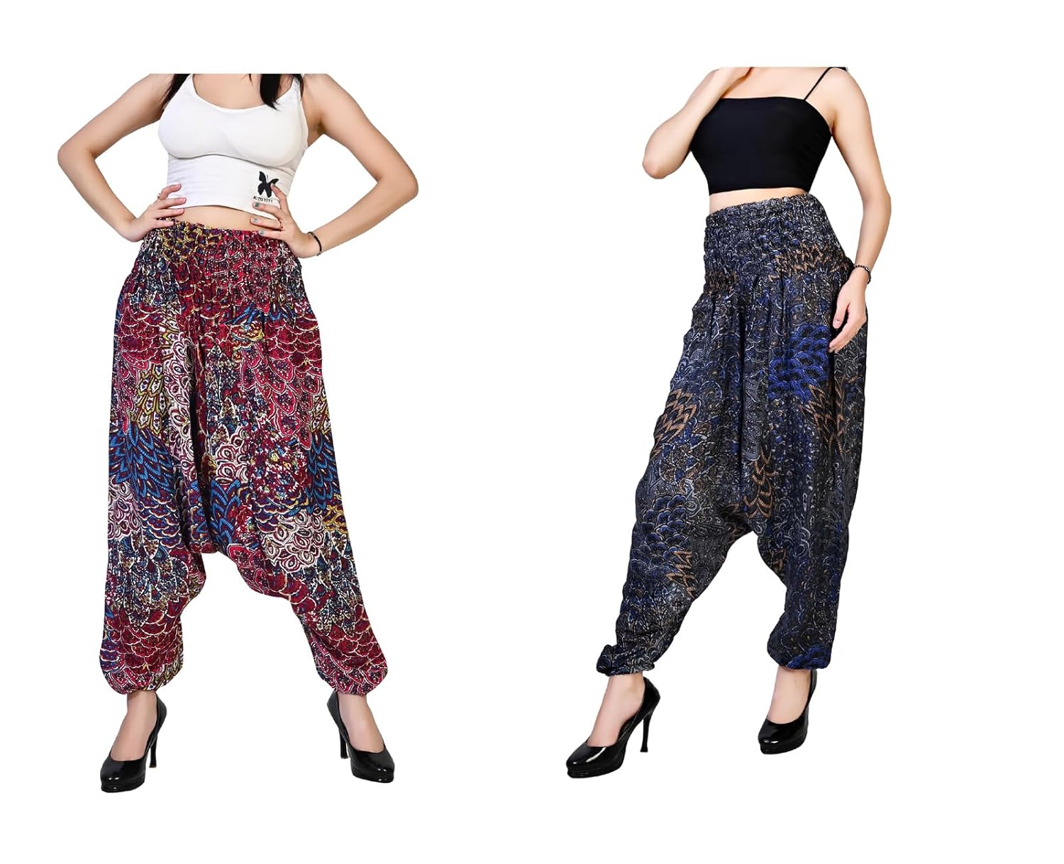 Buy FusFus Women's Printed Regular Rayon Mid Rise Harem Pant, Pack Of ...
