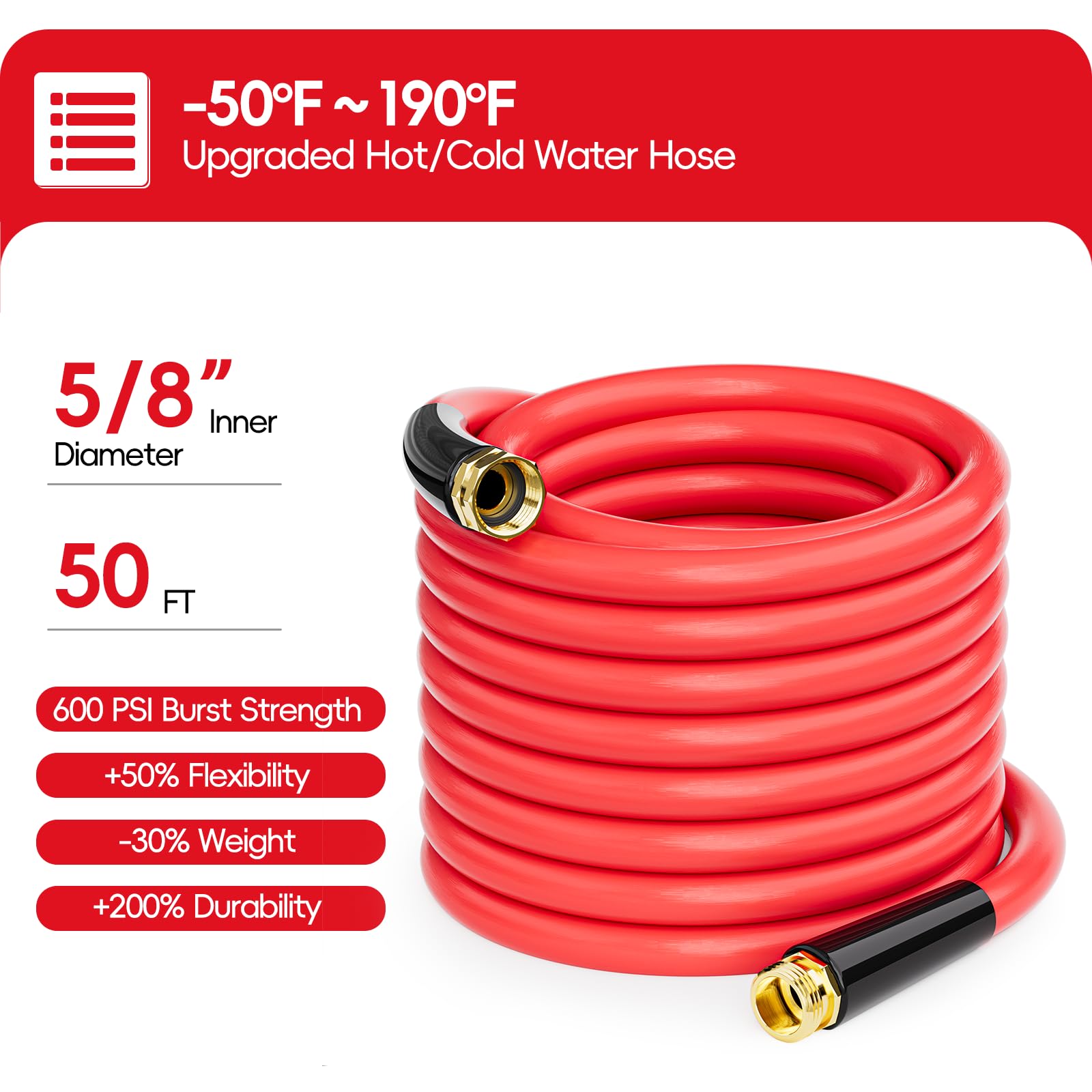 Snapklik.com : Garden Hose 5/8" X 50 Ft, Hot/Cold Water Hose -50 To 190 ...