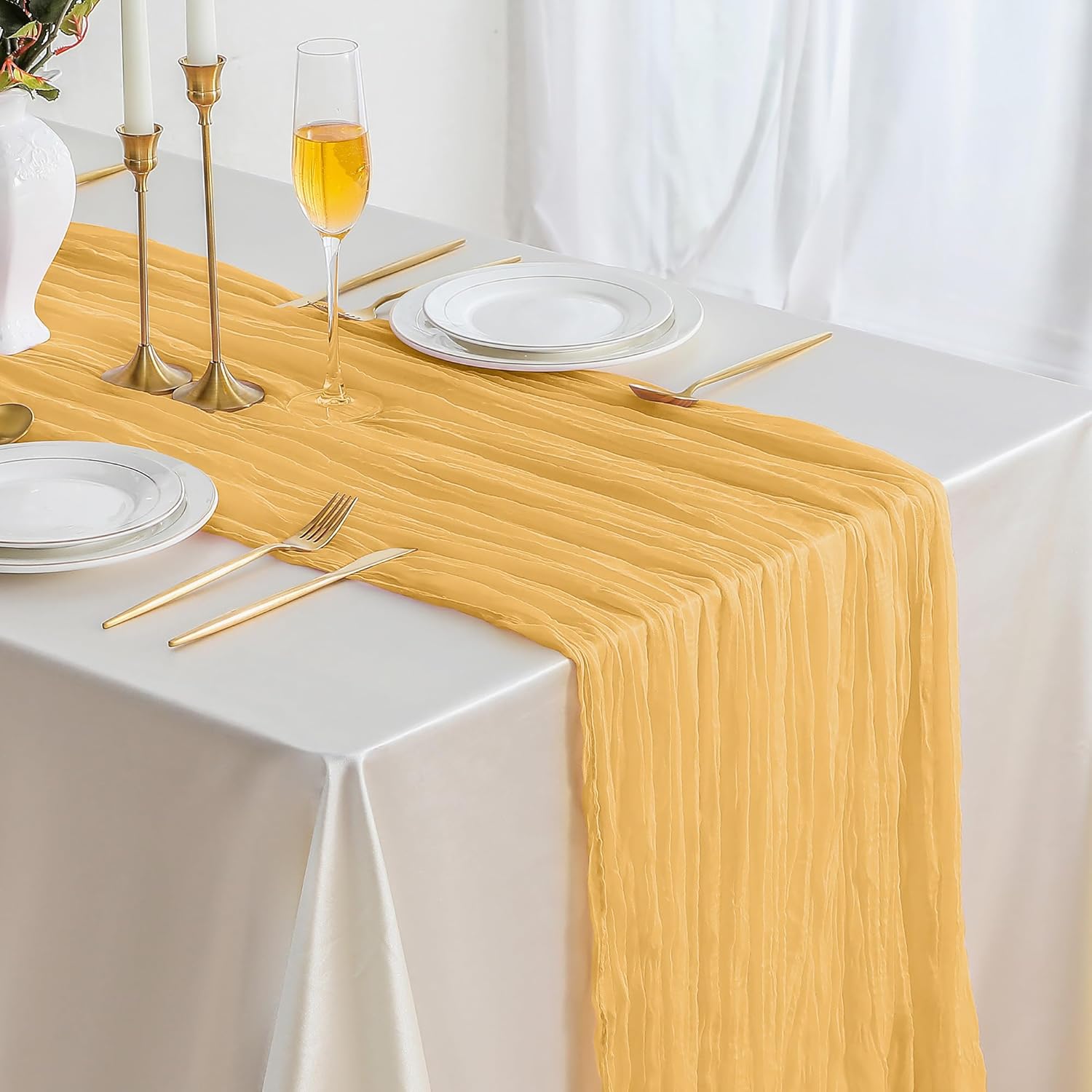 Amazon.com: ButterMelt 2 Pack Yellow 10ft Cheesecloth Table Runner ...
