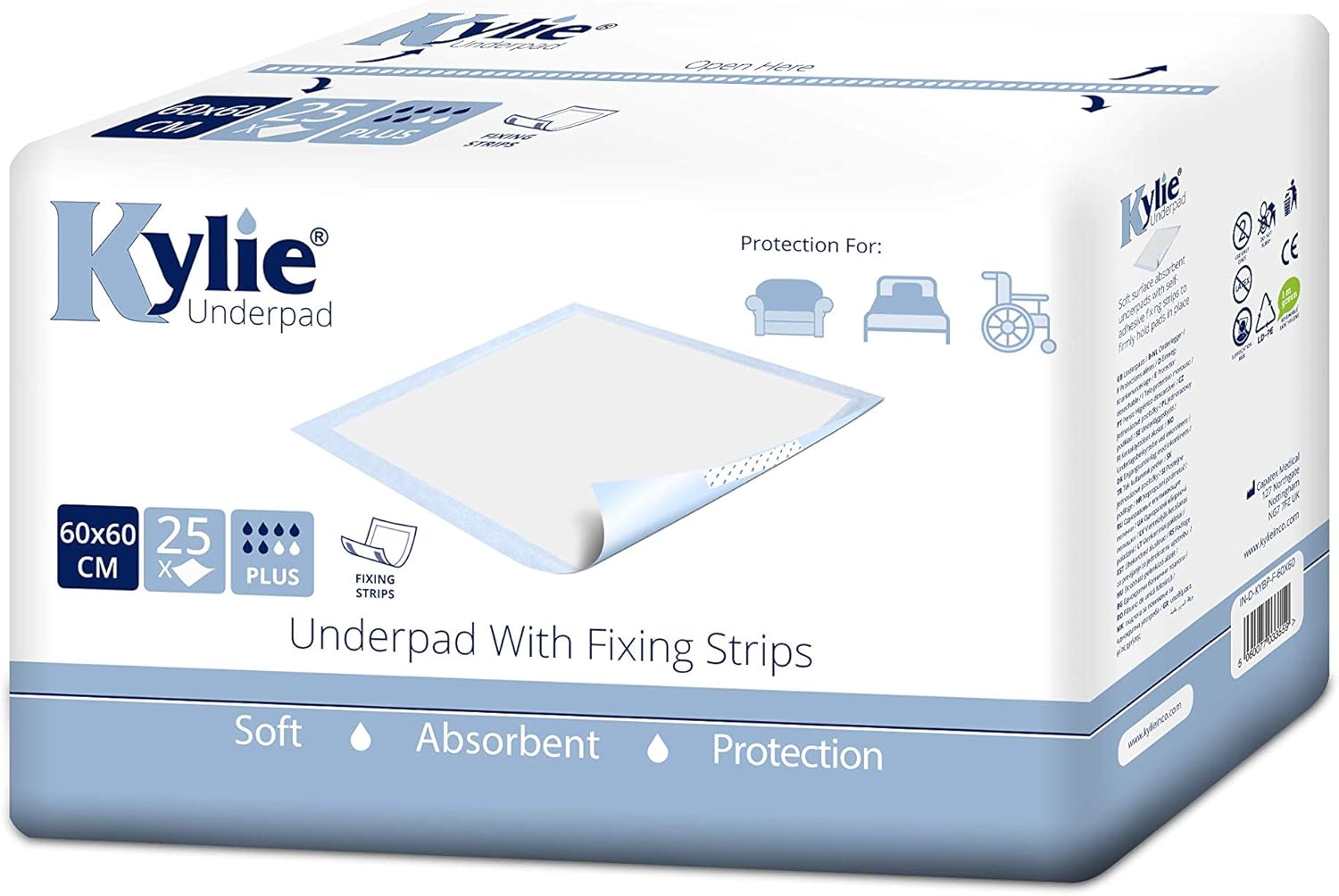 Kylie Disposable Underpad with Fixing Strips - 60x60cm - 850ml ...