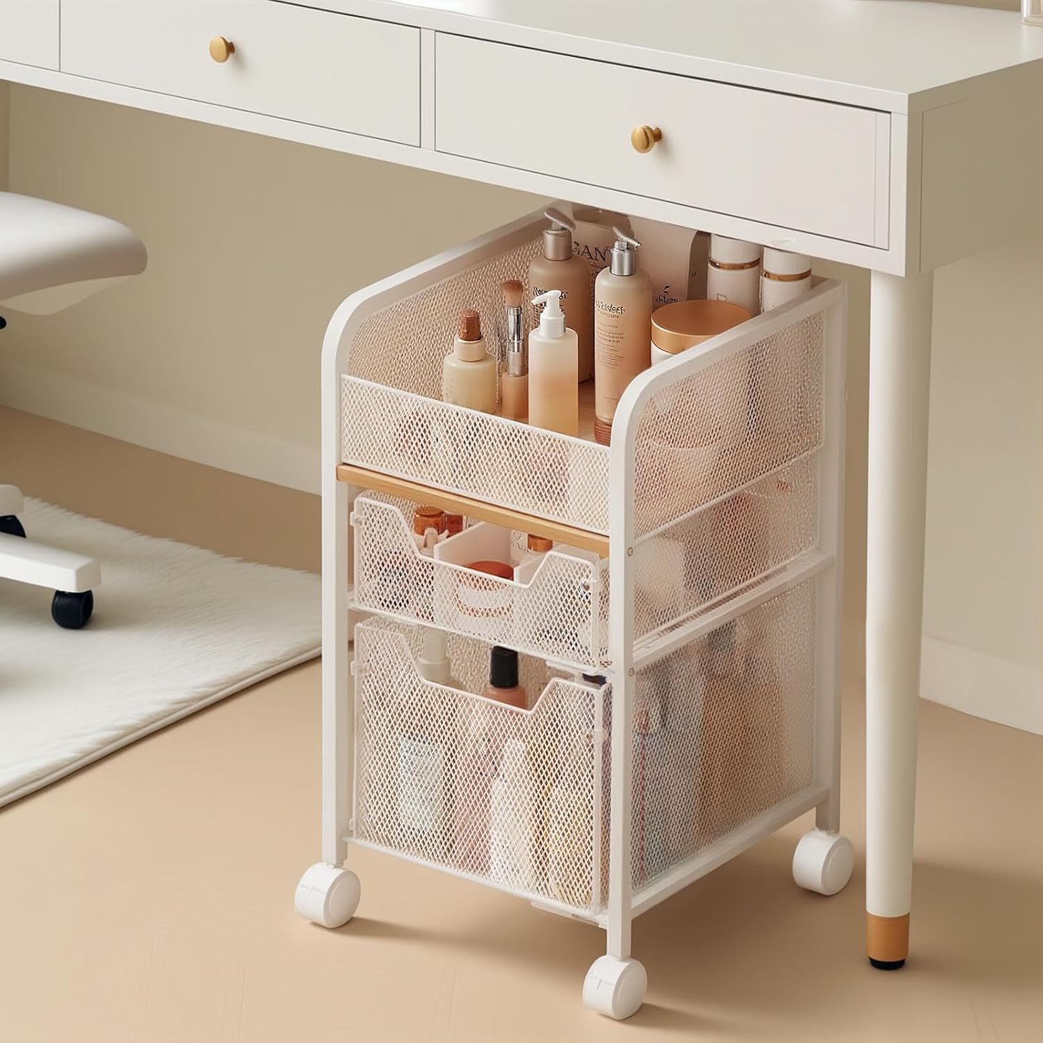 Amazon.com: BAOHUKE Rolling Makeup Cart Organizer with 2 Drawers, Floor ...