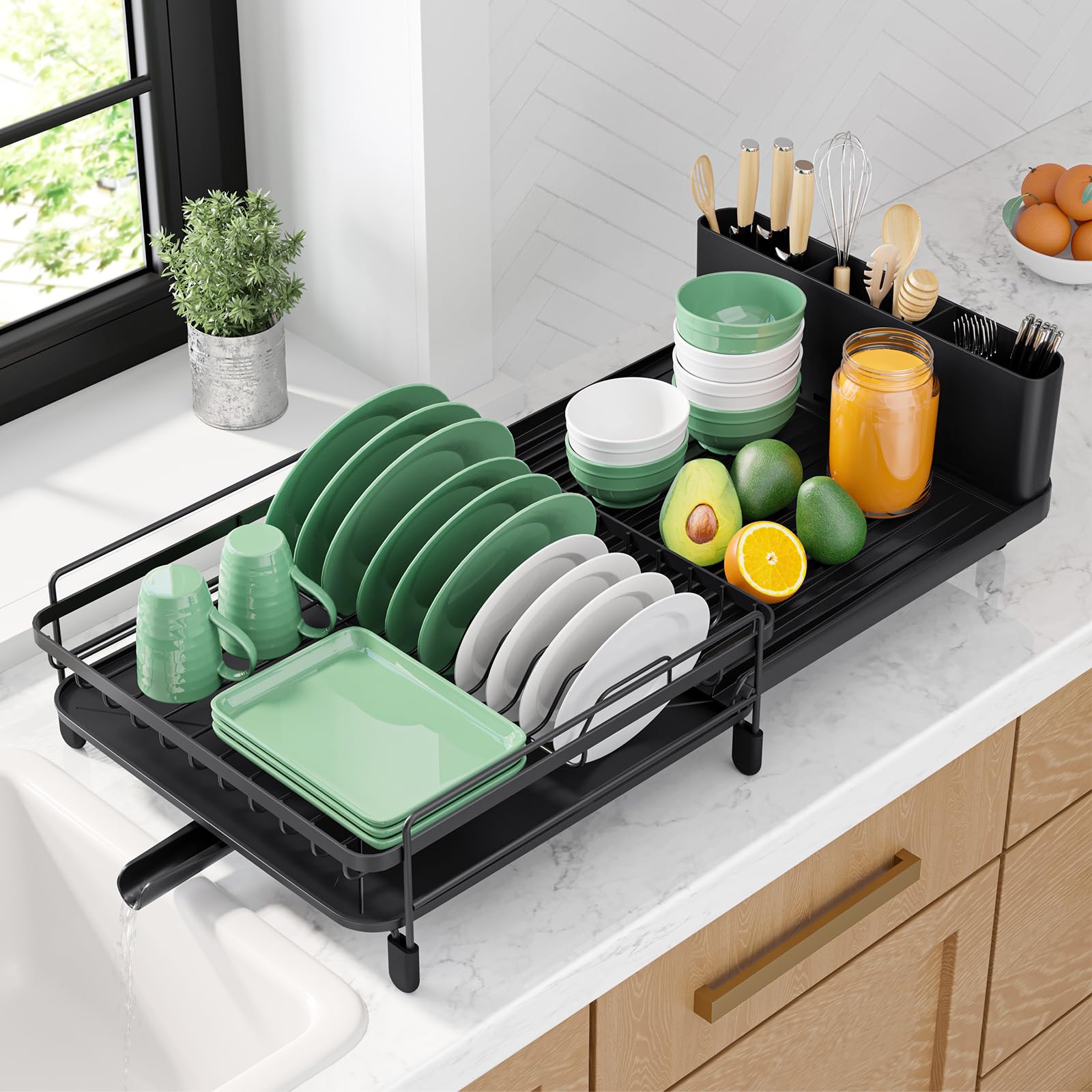 Kitsure Large Dish Drying Rack, Extendable Dish Rack, Multifunctional ...