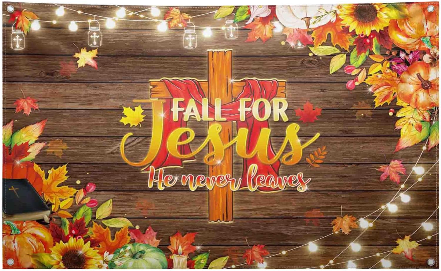 Amazon.com : Swepuck 72x43inch Fall for Jesus Backdrop He Never Leaves ...