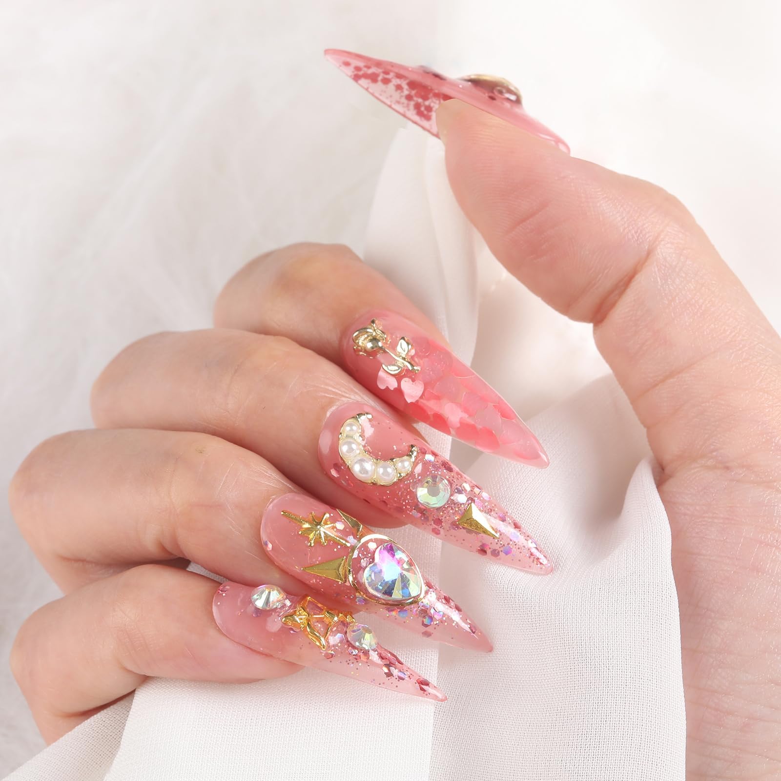 Amazon.com: QQPPOLIU Long Press on Nails Square Acrylic Nails French ...