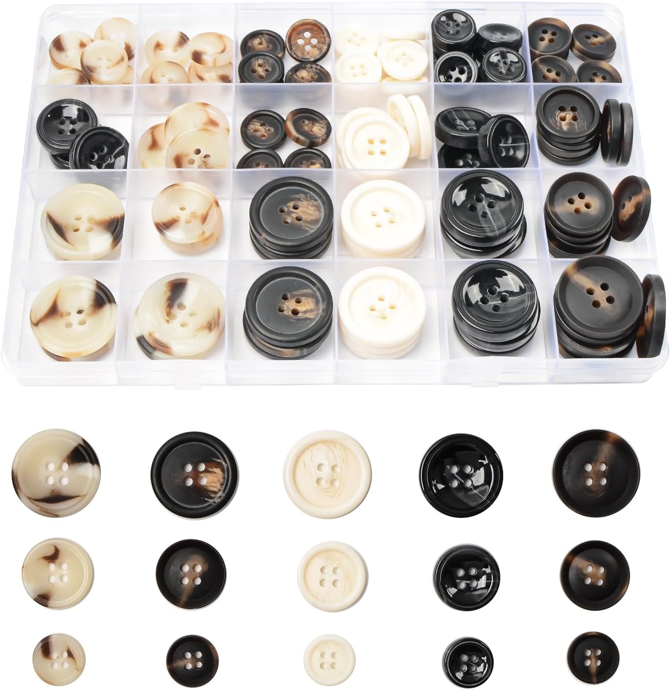 Amazon.com: Dark Blown Resin Sewing Buttons 50Pcs 4 Holes Assorted Size ...
