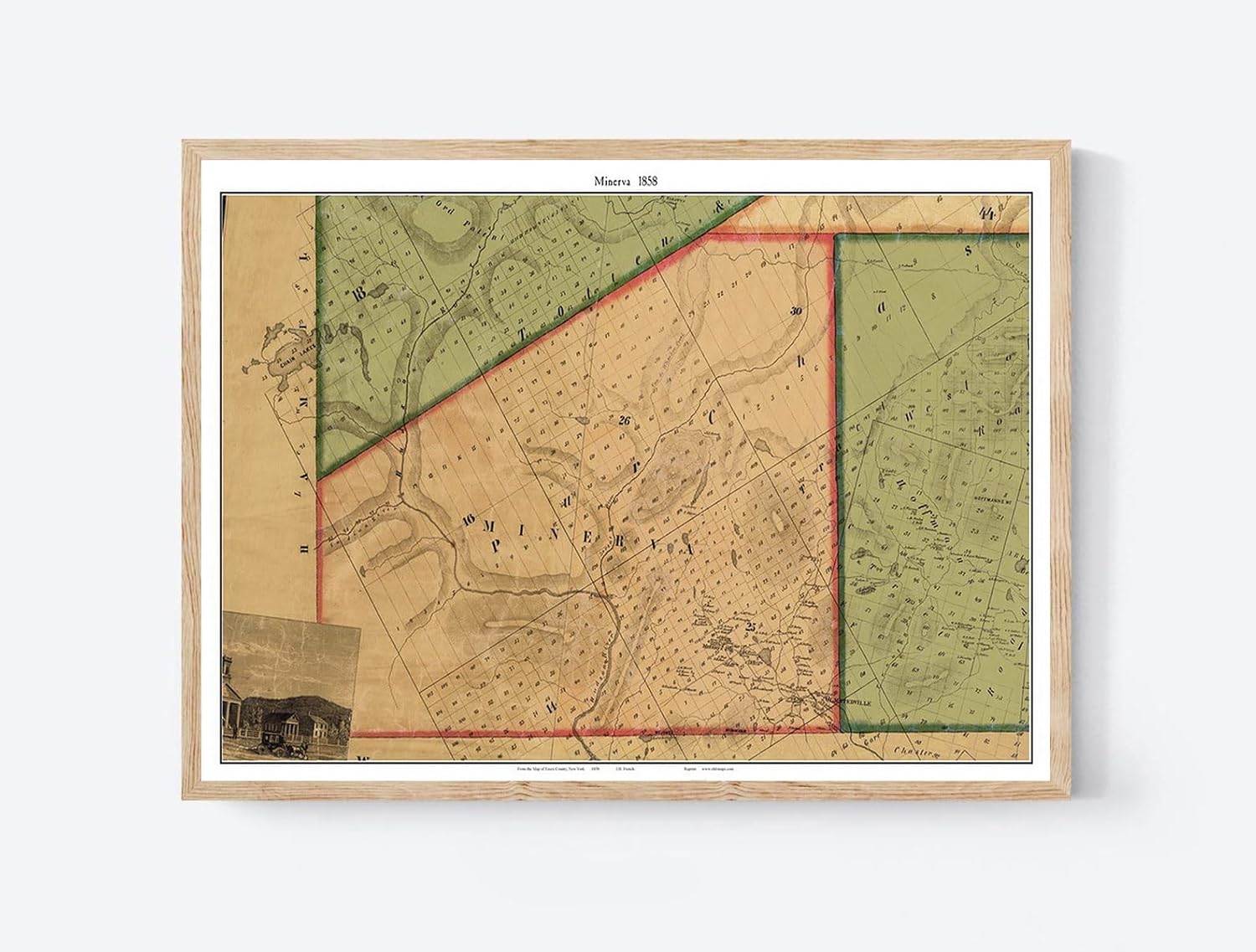 Amazon.com: MG Global Historical Map Poster of Minerva New York 1858 ...