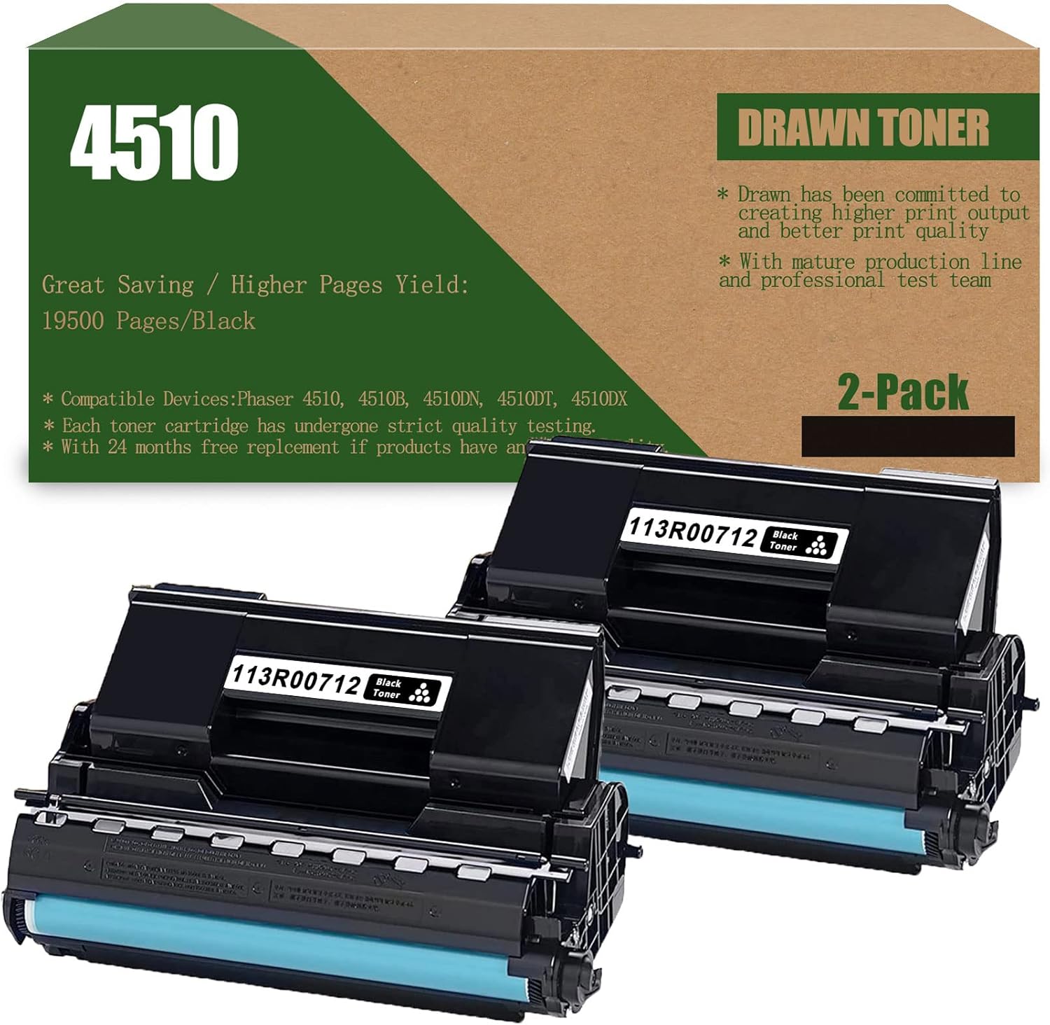 Amazon.com: Phaser 4510 Black Toner Cartridge 113R00712(2-Pack) - Drwn ...
