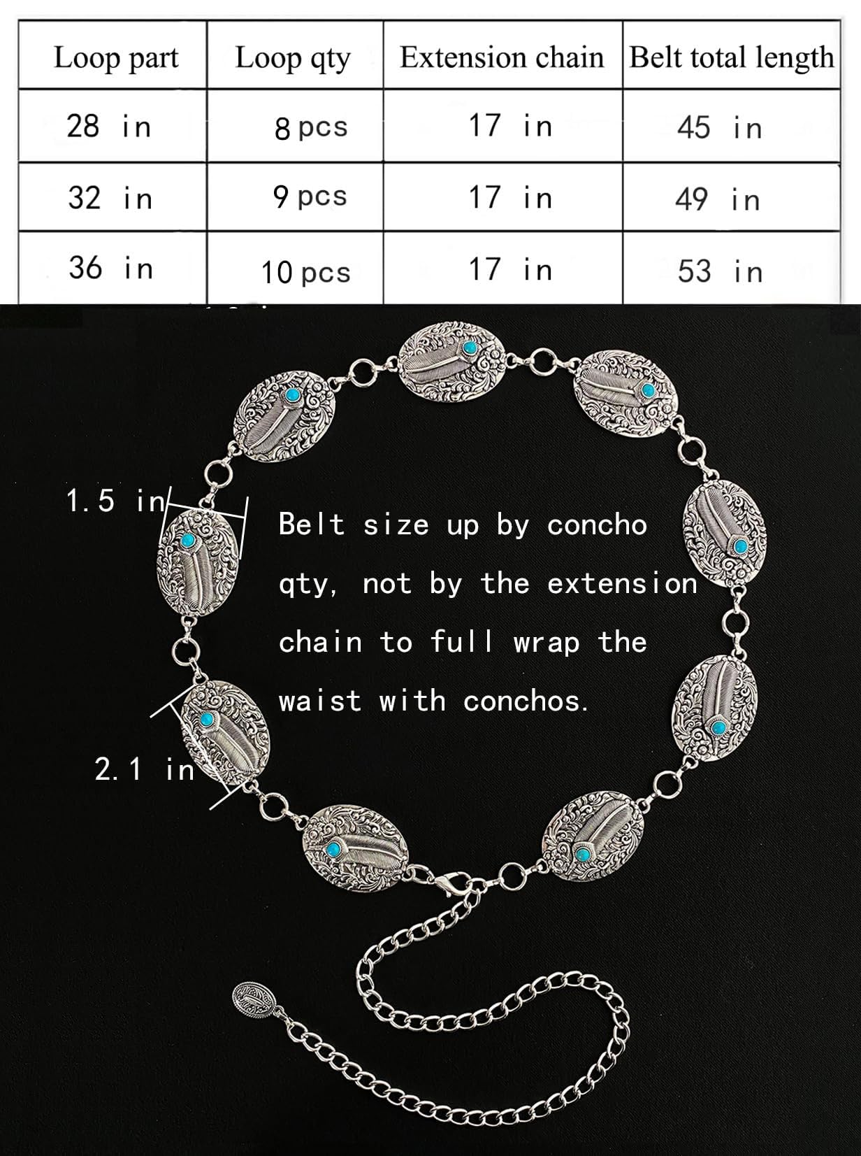 Snapklik.com : Silver Turquoise Concho Belts For Women Western Metal ...