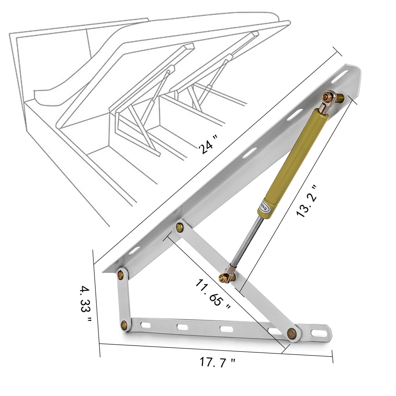 Buy Happybuy Pair of 2FT Pneumatic Storage Bed Lift Mechanism Heavy ...