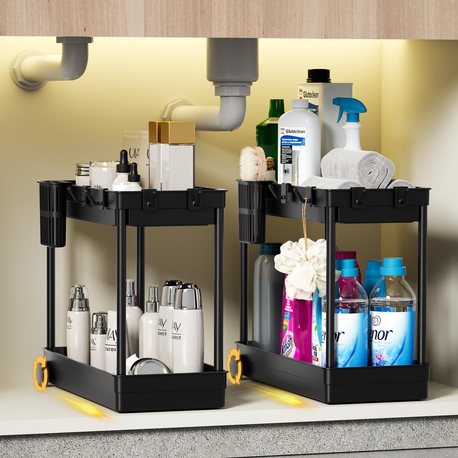 SURPRIZON Under Sink Organizer, Adjustable Height 2 Tier Pull Out ...