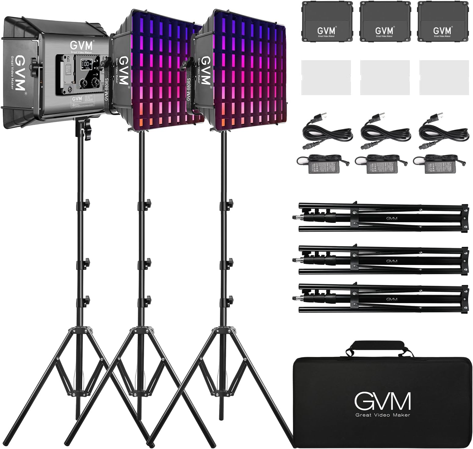 Amazon.com : GVM 800D RGB Photography Lighting Kits with 3 Softboxes, 3 ...