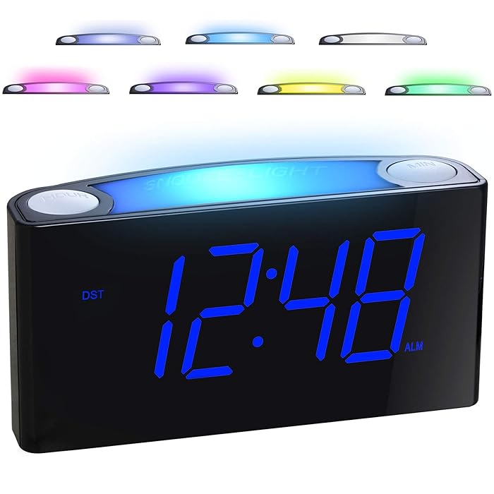 Buy Mesqool Digital Alarm Clock - 7 Colored Night Light, 7" Large LED ...