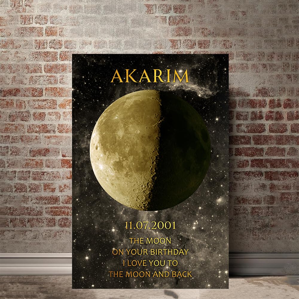 Amazon.com: Personalized Birthday Moon Phase Canvas, Custom Birthday ...