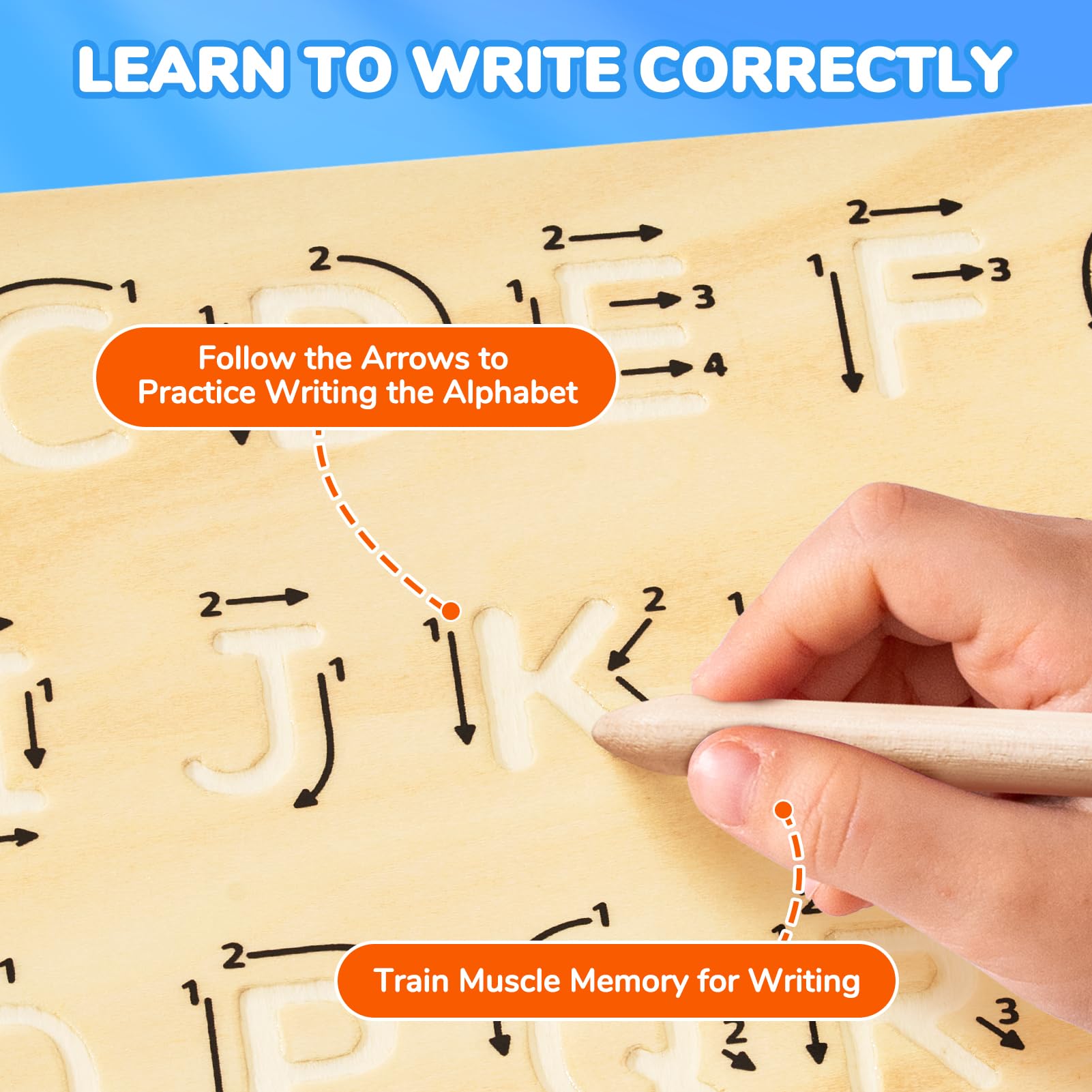 Snapklik.com : Double-Sided Wooden Letter Board, Alphabet Tracing ABC ...