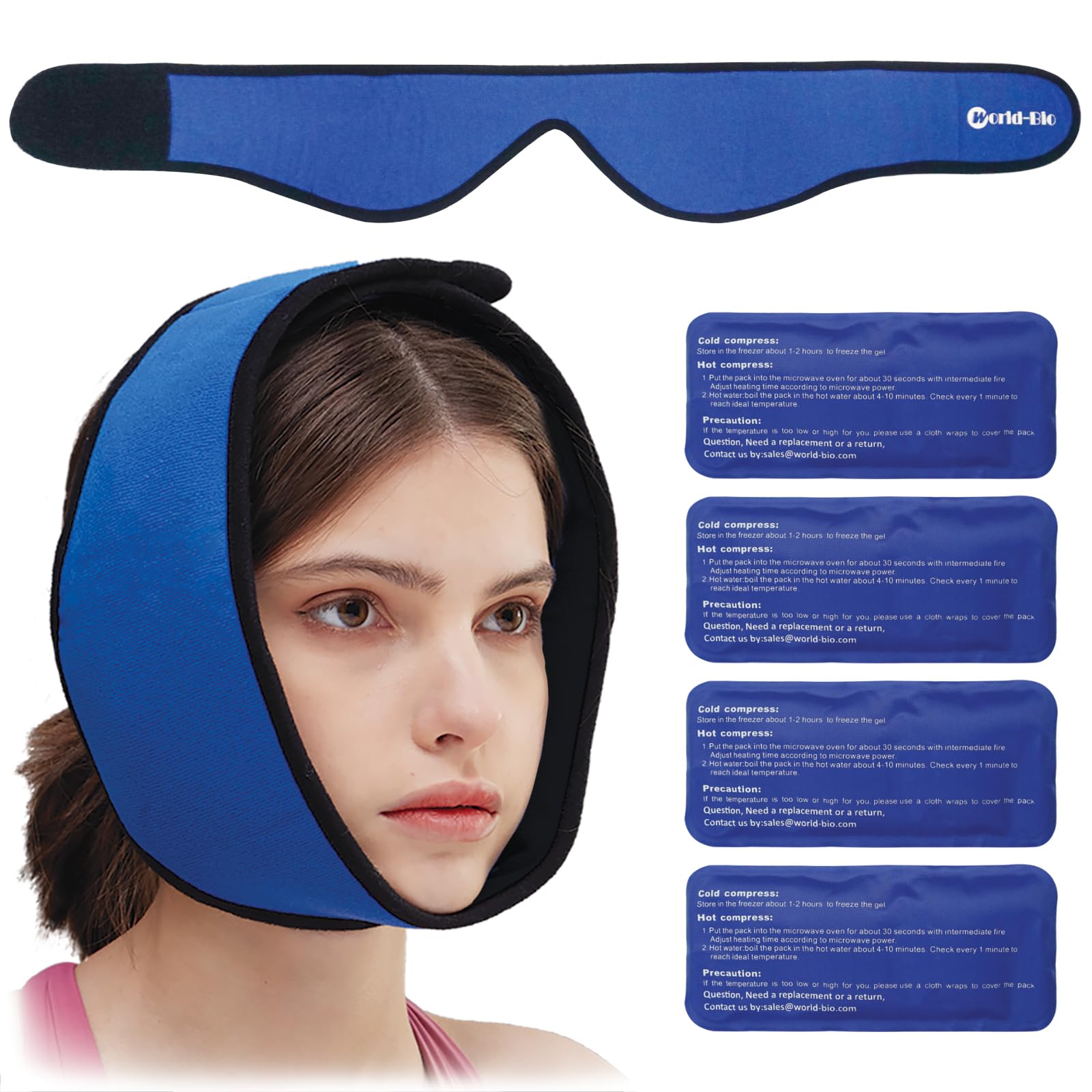 WORLD-BIO Face Ice Pack for Wisdom Teeth, Jaw Ice Pack Wrap with 4 ...