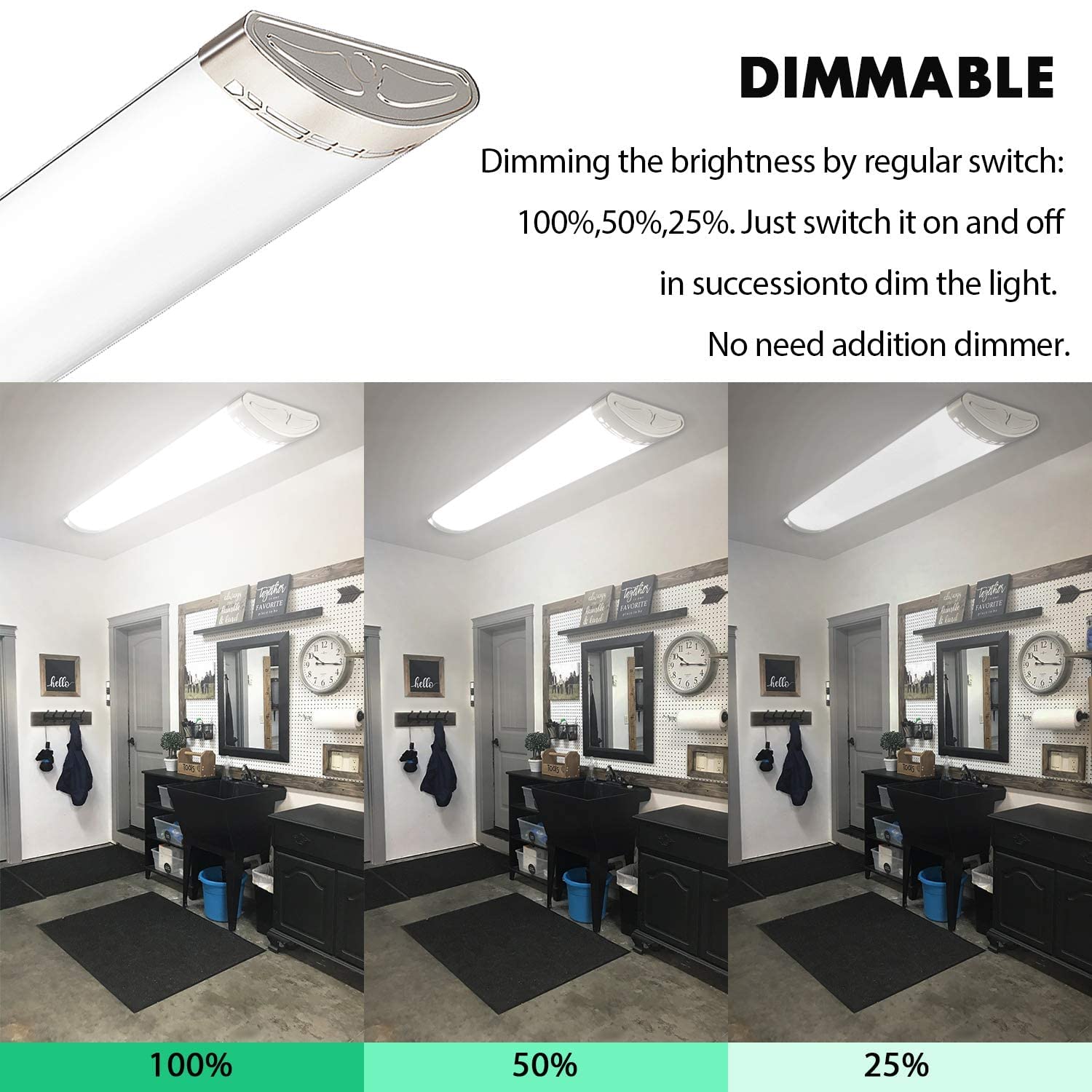 4FT LED Flush Mount Linear Lights Dimmable 50W 5500LM Kitchen Light ...