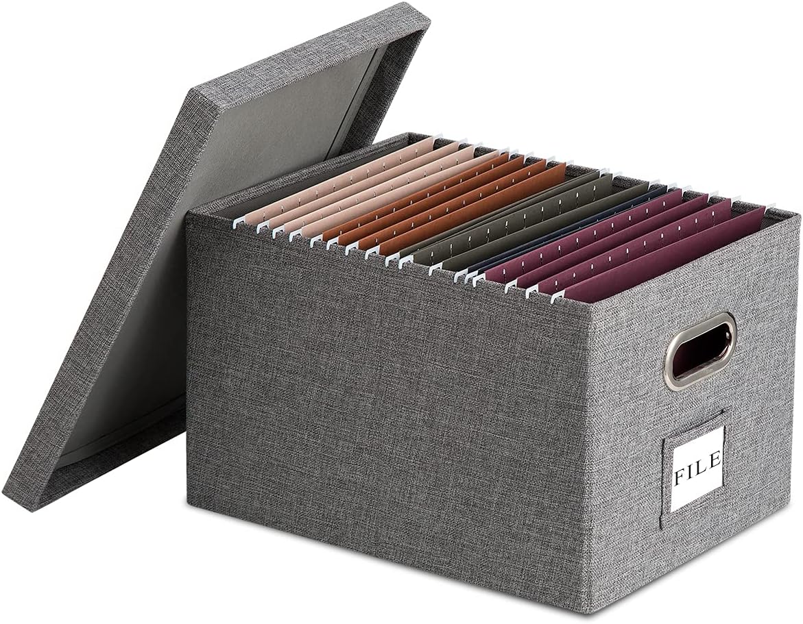 Amazon.com: Linen File Boxes Organizer with Lids Letter/Legal Size ...