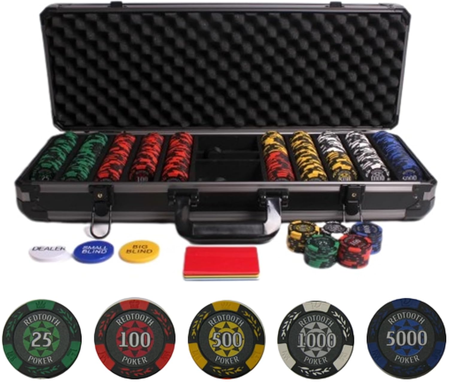 Redtooth Poker 500 Numbered Chip Set with 14 Gram Casino Chips & Button ...