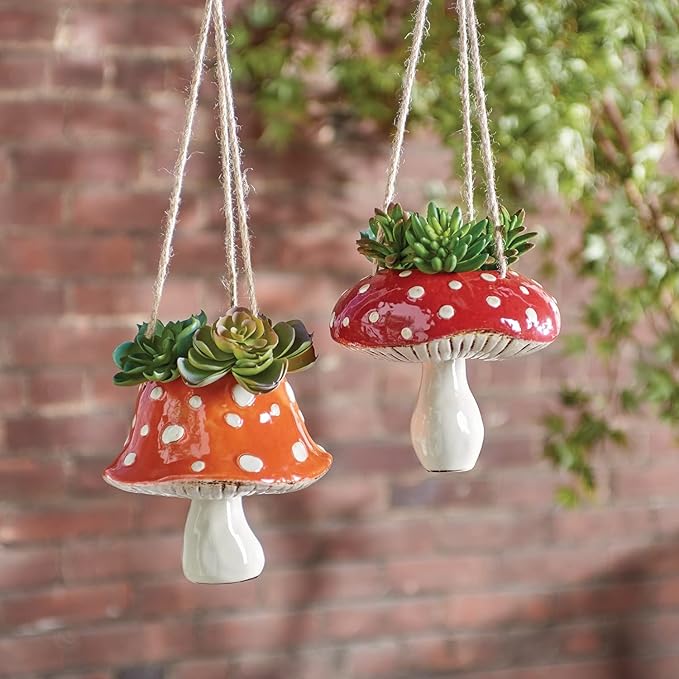 Amazon.com: KALALOU CDV2147 Set of Two Ceramic Toadstool Hanging ...