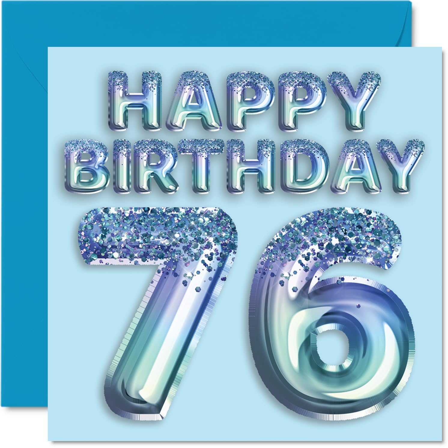 76th Birthday Card for Men - Blue Glitter Party Balloon - Happy ...