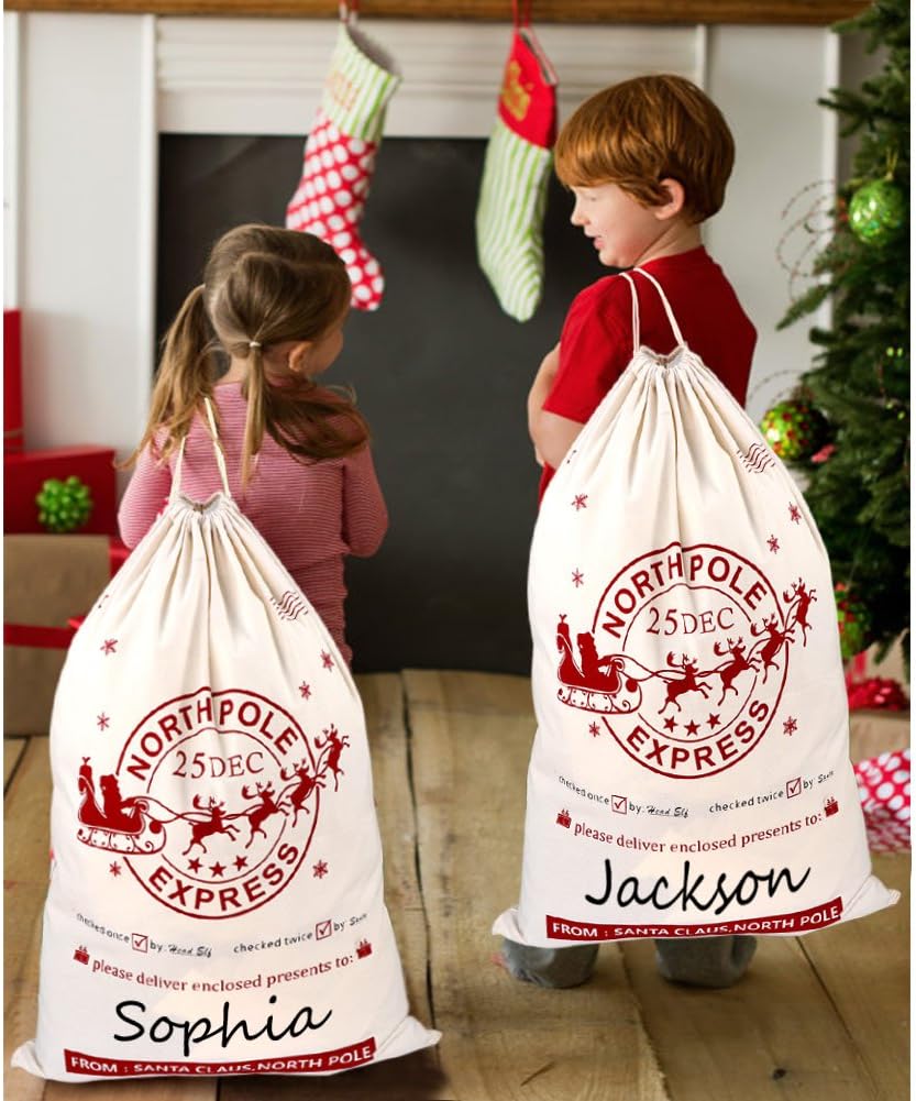 Amazon.com: OurWarm 2Pcs Santa Sacks Canvas Bags with Drawstring ...