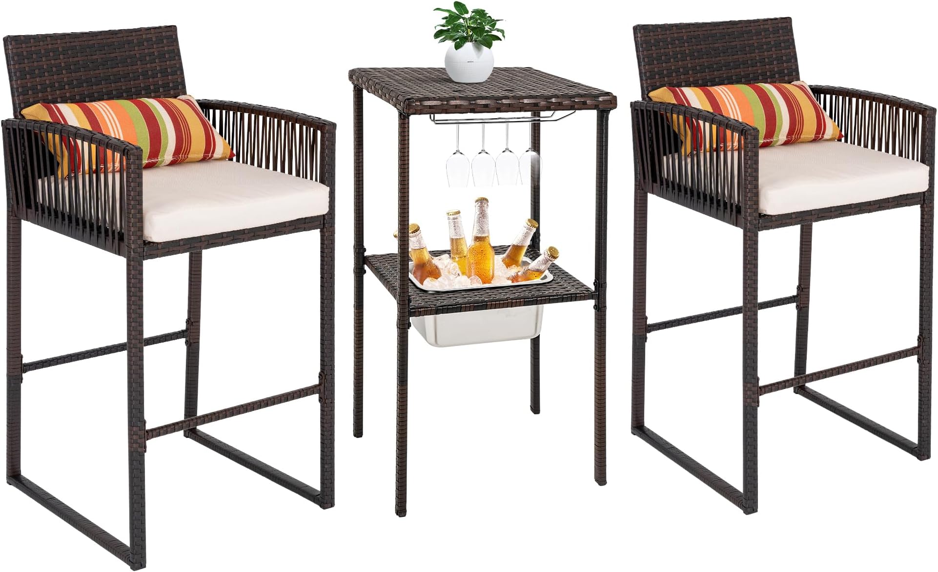 Amazon.com: AECOJOY 3 Piece Outdoor Bar Set, High Top Patio Bar Set ...