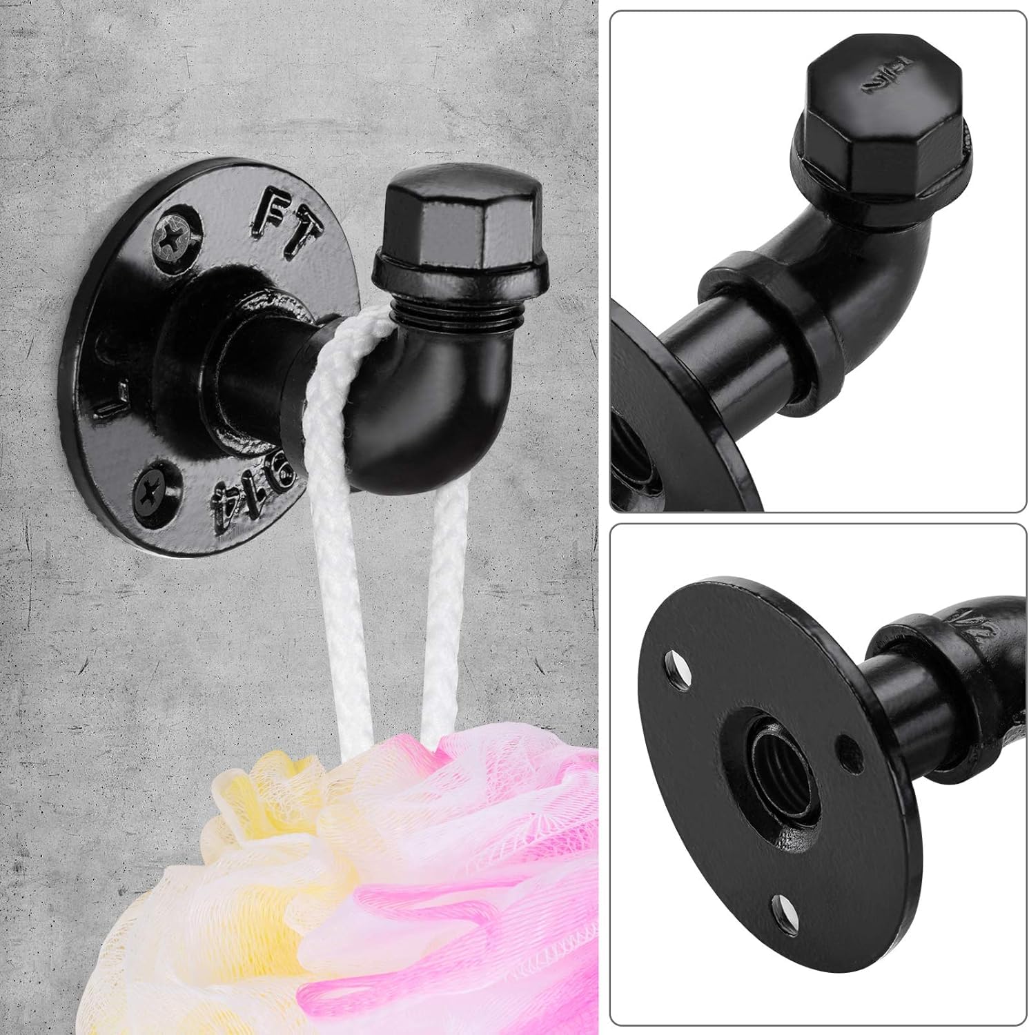 Snapklik.com : Industrial Pipe Hooks 4 Pack, Iron Robe And Towel Hook ...