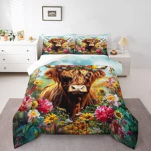 Amazon.com: Highland Cow Bedding Comforter Sets Western Bull Cattle Comforter Set Cowboys Gift ...