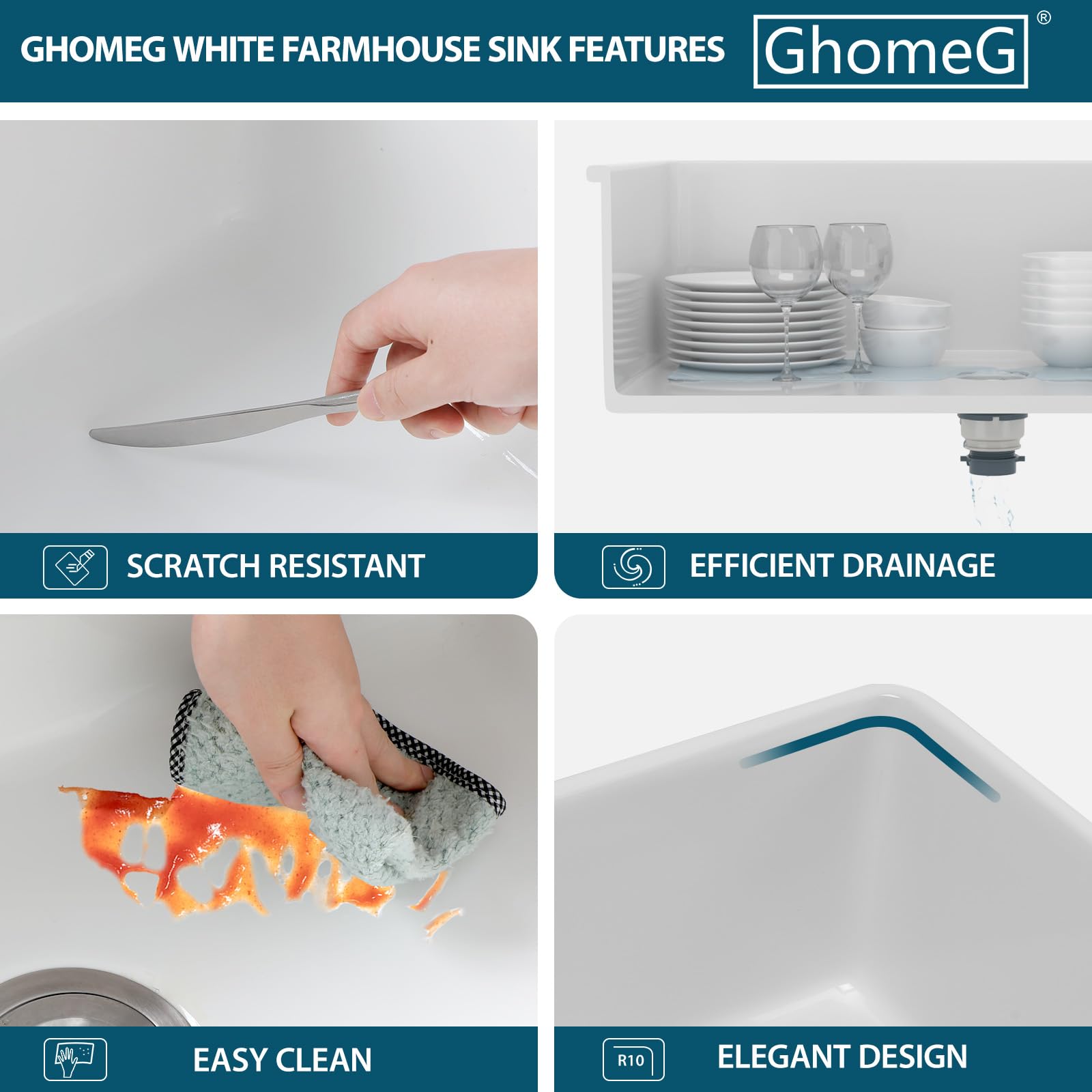 Snapklik.com : White Undermount Kitchen Sink 27 Inch Fireclay Porcelain ...