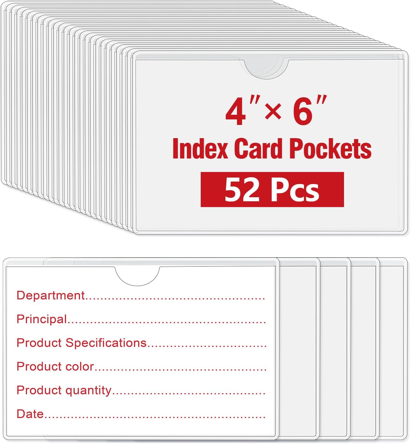 Amazon.com : 52 Pcs 4" x 6" Self Adhesive Index Card Pockets Label ...