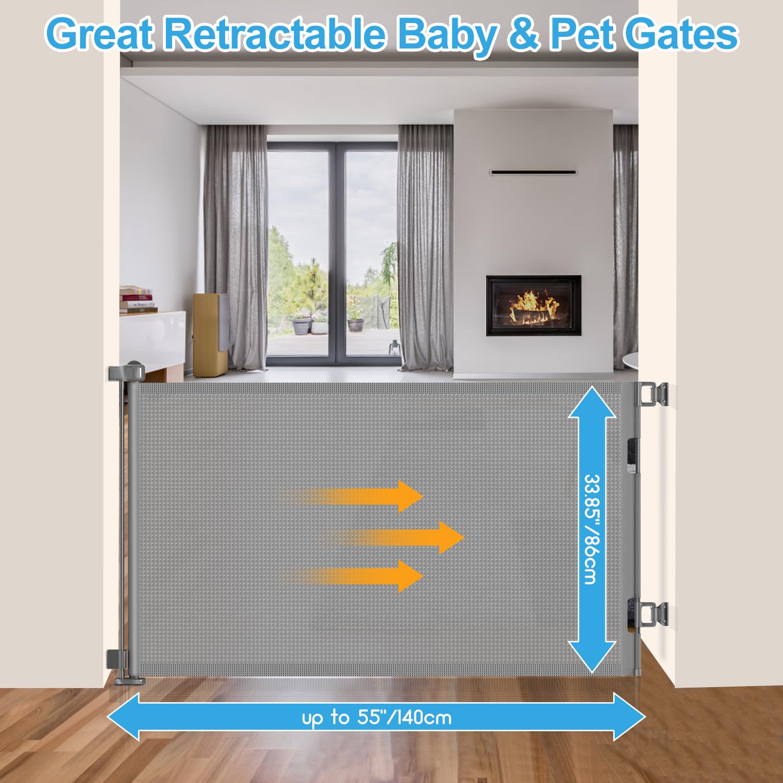 Snapklik.com : 55 Inch Retractable Baby Gates, Extra Wide Baby Gate For ...