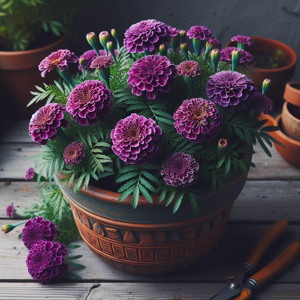 50+ Seeds- Hybrid Purple Marigold Flower Seeds For Home Garden- Blooms ...